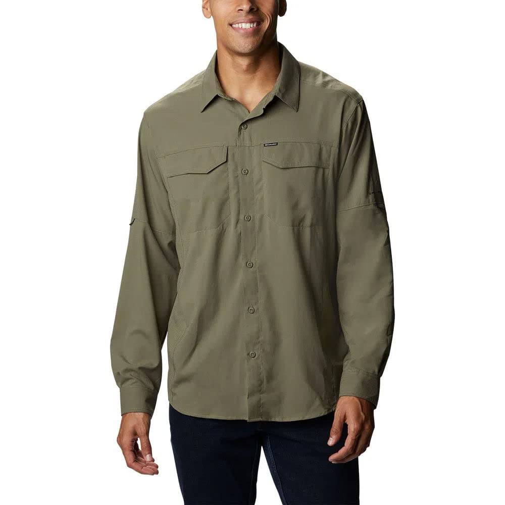 Columbia Men's Silver Ridge Lite Long Sleeve Shirt, UV Sun Protection, Moisture Wicking Fabric, Stone Green, Medium