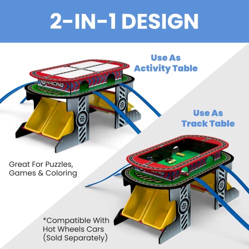 Delta Children Race Track Wood Toy and Activity Play Table with Toy Storage for Kids | Hot Wheels Compatible