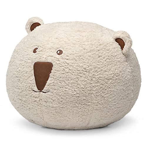 Delta Children Bear Plush Foam Pouf Ottoman, Cute Room Decor, Cream Sherpa/Faux Leather