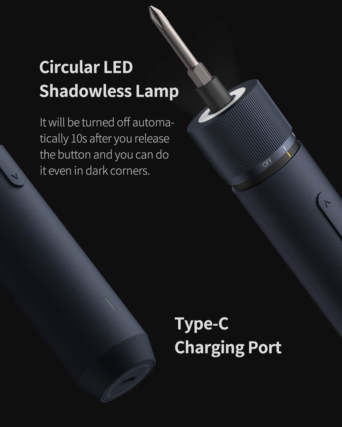 HOTO Electric Screwdriver, 3.6V Cordless Screwdriver Set, All-in-One Design, USB-C Charging Cable, Manual & Electric, LED Shadowless Light, 3 Torque, 5N.m 1500mAh, 12 Pcs Bit for Electrical Repairs