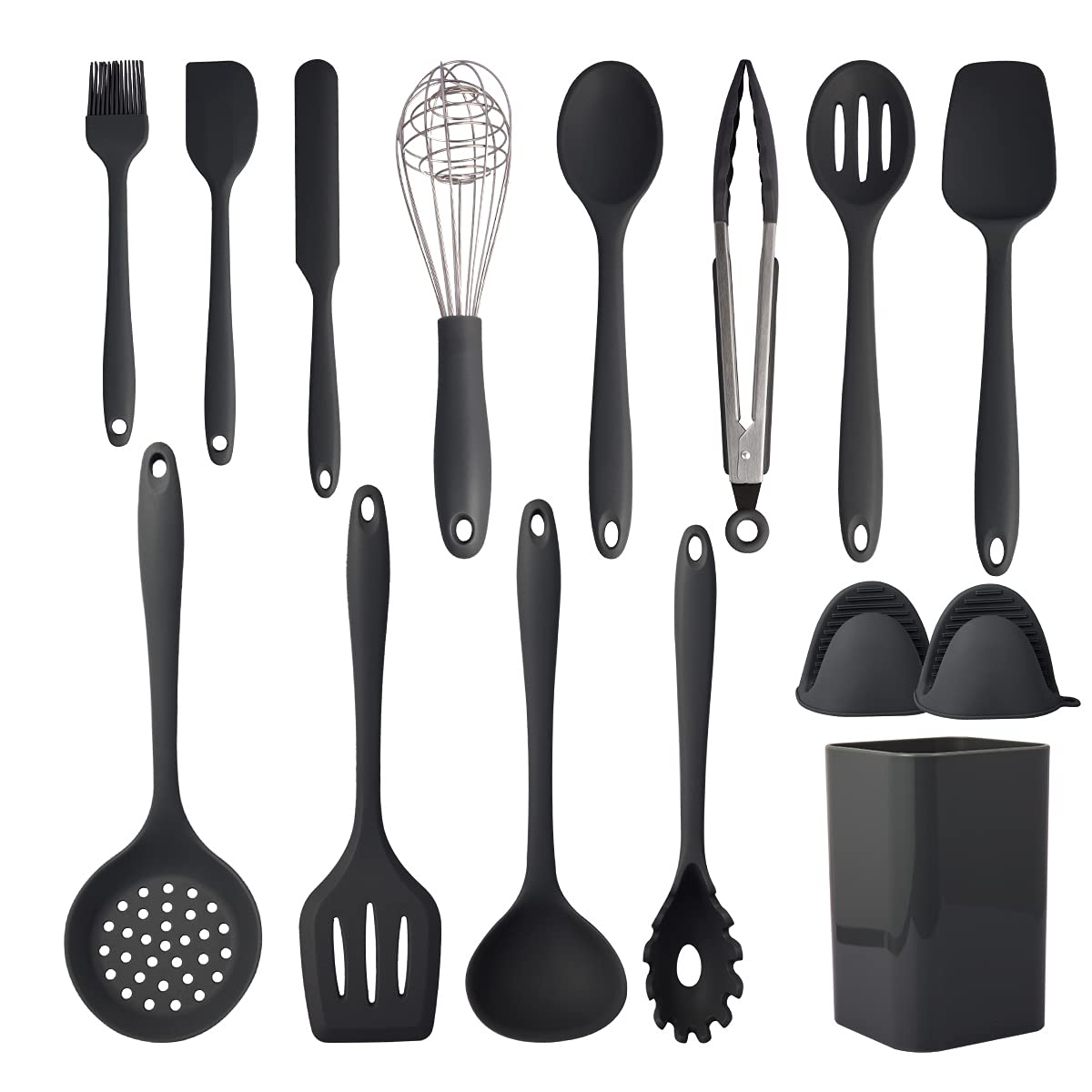 Cooking Utensils Set,Silicone Kitchen Utensil Set 15PCS,Non-Stick Silicone Kitchen Utensils,Heat Resistant 446°F Kitchen Tool Set,kitchen essentials for new home(Non Toxic) Black