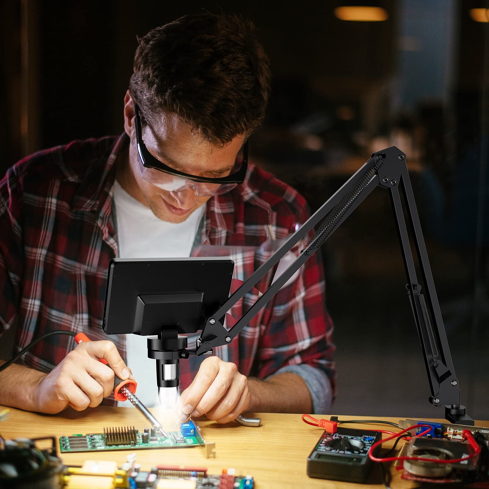 Hayve Microscope Arm Stand,Adjustable Metal Bracket with Clamp and Grommet Base,Coin Microscope Mount ,Compatible with Model DM4 DM9 MS1 MS3& Most 4.3'',7'' Digital Microscopes (1.37inch(for DM9-H))