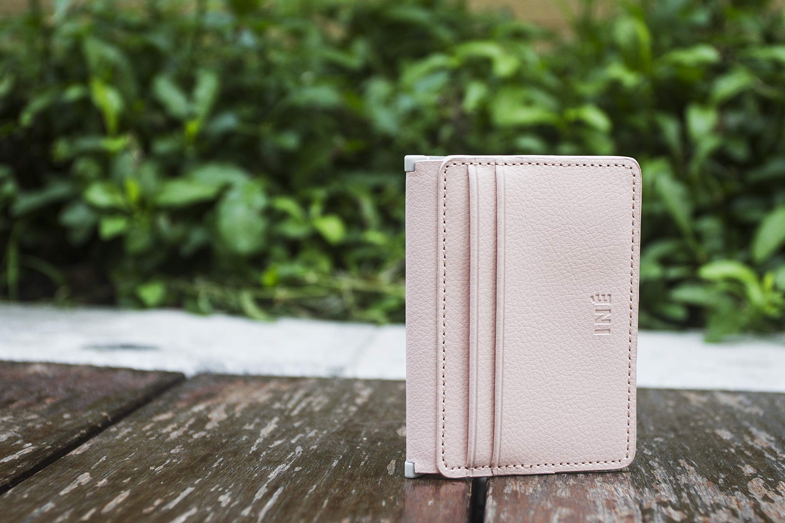 Xoopar Iné Power Wallet 3,000 mAh Ultra Thin 4-RFID Credit Card Slots Recycled Leather & Brushed Aluminum (Sweet Pink)