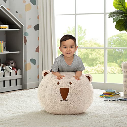 Delta Children Bear Plush Foam Pouf Ottoman, Cute Room Decor, Cream Sherpa/Faux Leather