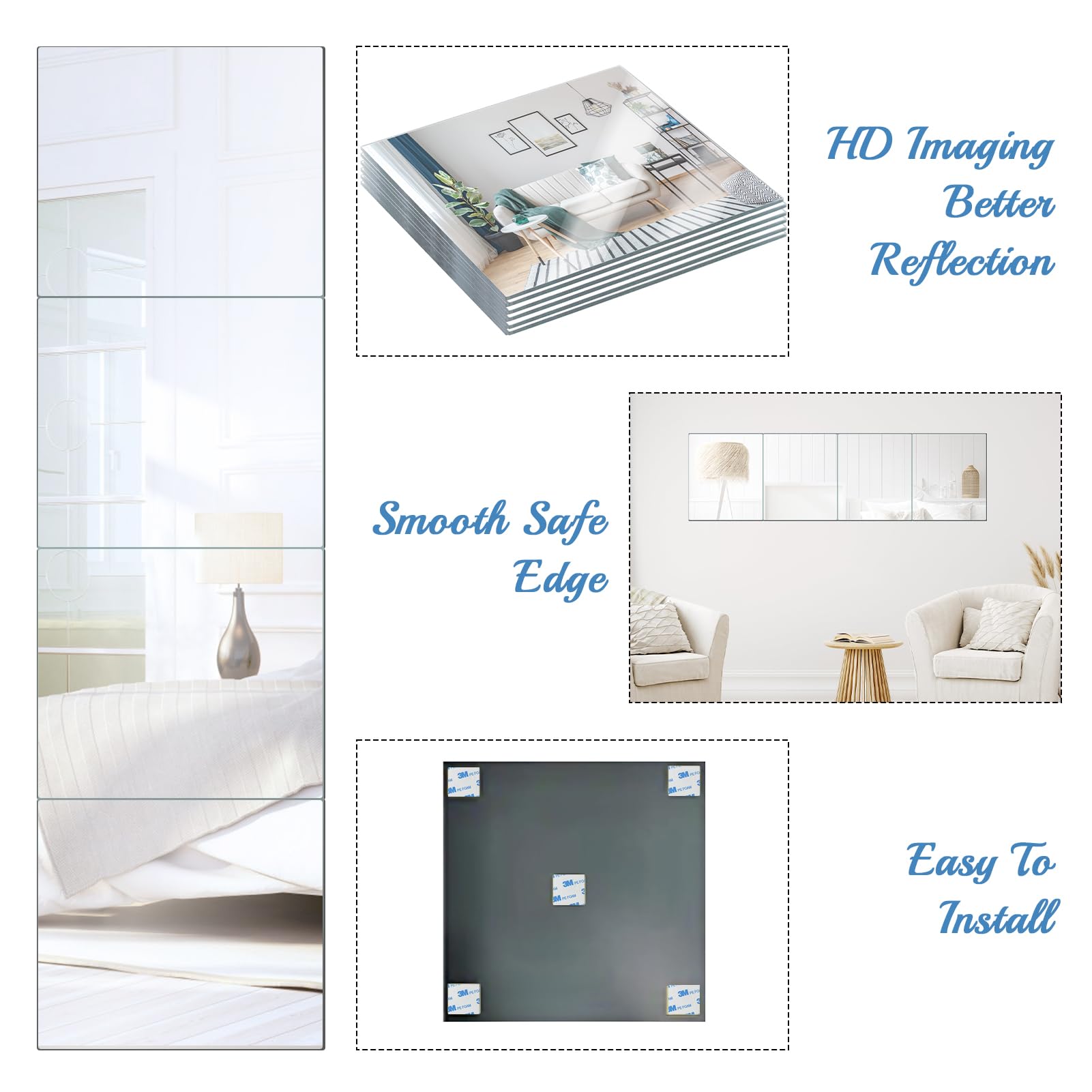 Coo-Drill Mirror Tiles Home, 14'' x 12'' Frameless Wall Mounted Mirror(8Pcs), Glass Wall Mirror for Home Gym, Door, Bedroom, Living Room