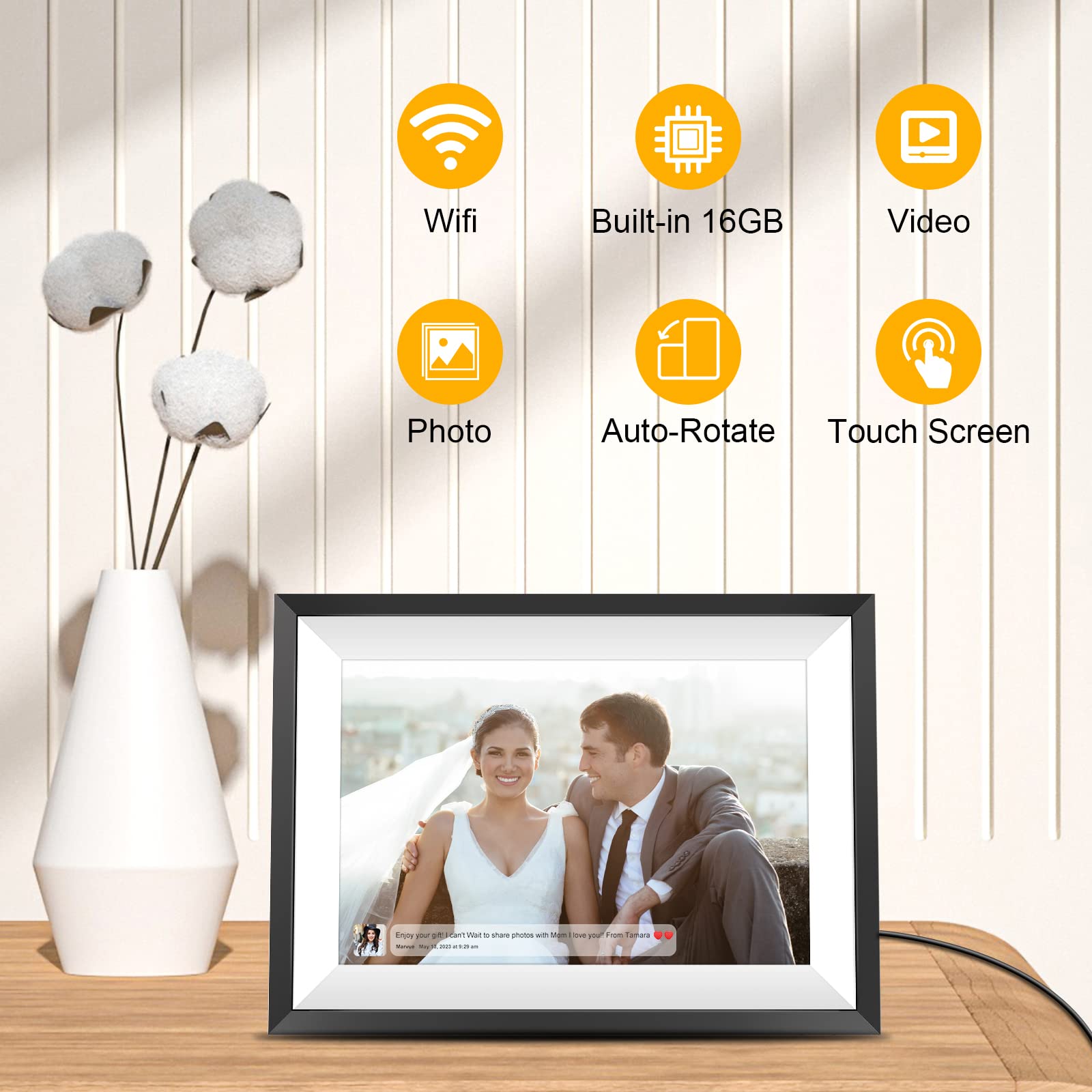 Frameo Digital Frame WiFi 15.6, MARVUE Vision 15 WiFi Electronic Digital Picture Frame Smart Touch Screen Large Frameo &16GB Storage,Easy Setup to Share Video and Photos from Phone