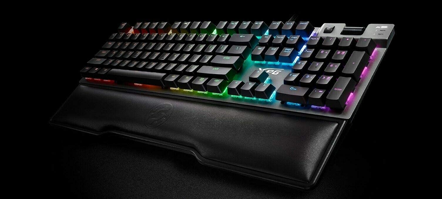 XPG Summoner Mechanical RGB Gaming Keyboard: Cherry MX Red Linear Switches - Sandblasted Aluminum Frame - USB Passthrough - Mechanical Scroll Wheel - Included Wrist Rest - Black