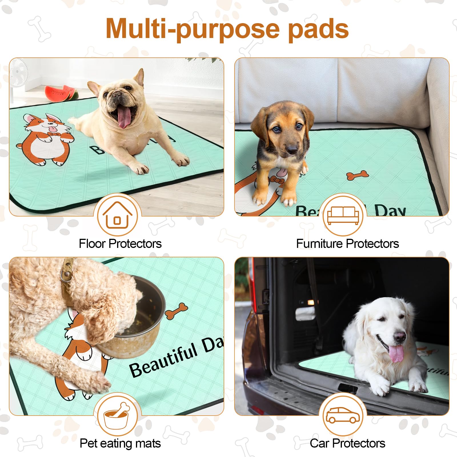 GOLOPET Washable Pee Pads for Dogs 47x32in 2-Pack Thick Reusable Puppy Pads Extra-Absorbent Prevent Leakage Non-Slip for Puppy Playpen, Crate, Whelping Box, Potty Training Reusable,Blue