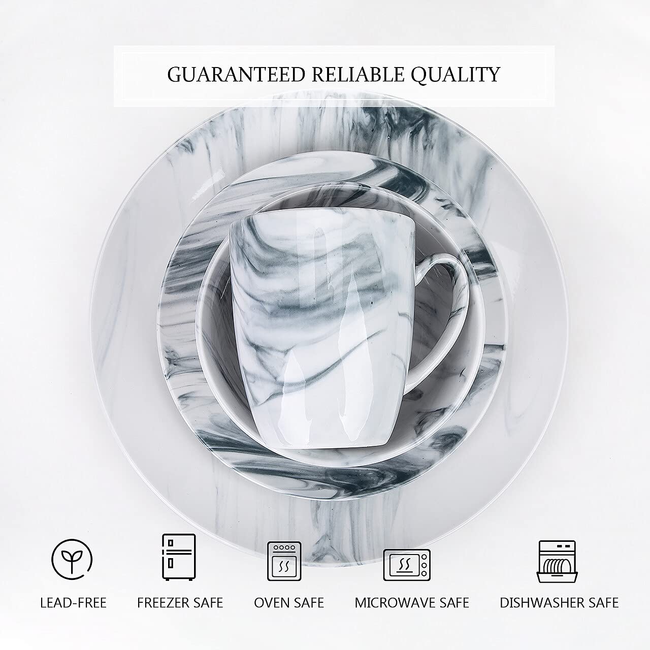 Cutiset Unique Accent Elegant Natural Marbleized 16 Piece Dinnerware Set, Plates and Bowls Sets,Service for 4