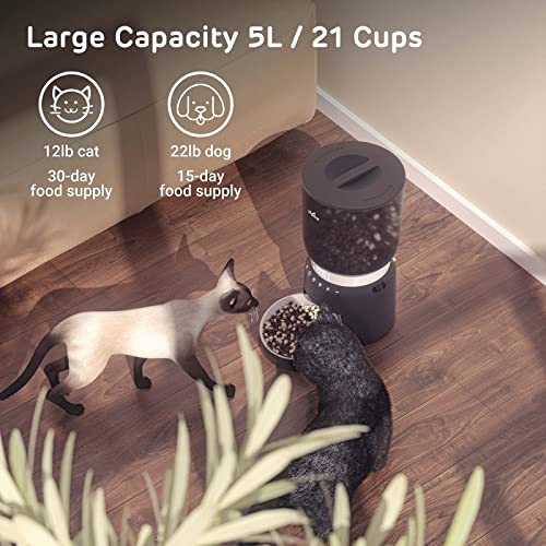 iPettie Hourglass Cat Feeder Automatic with Quickset Remote, 5L/21 Cup Capacity, 1-6 Meals Per Day, 20 sec Voice Recording, Stainless Steel Bowl, Self Feeding Cat Food Dispenser, Auto Cat Feeder