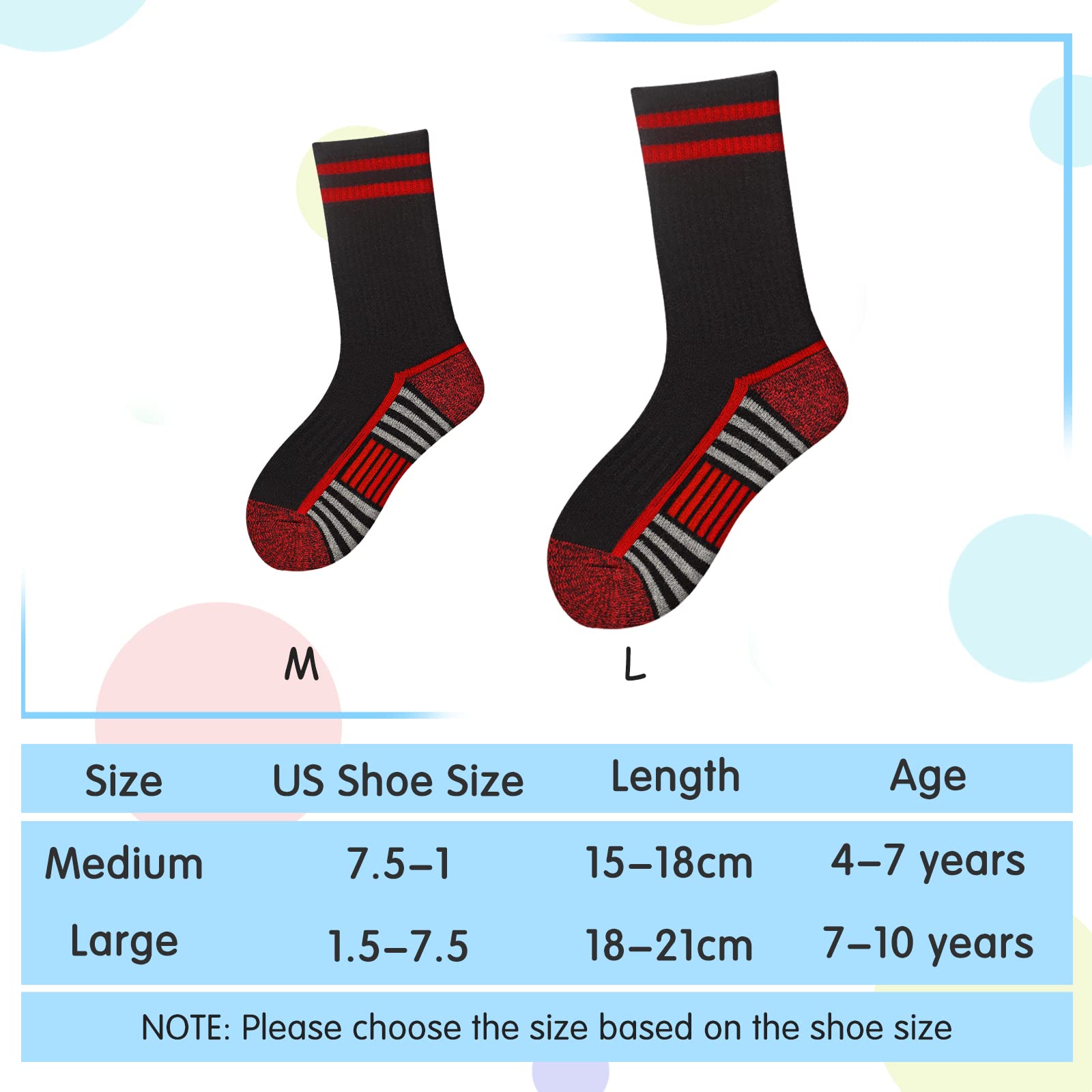 Comfoex Boys Crew Socks 4-6 6-8 8-10 Years Old Athletic Long Cotton Socks For Kids Half Cushioned Calf Socks 6 Pairs