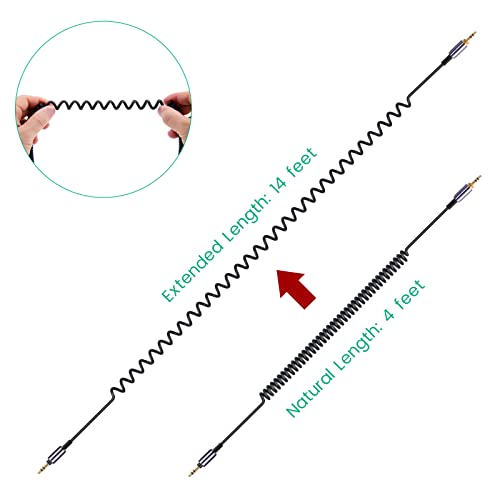 weishan ATH-M50xBT Cable, Coiled Aux Cord Replacement for Audio Technica ATH-M50xBT2, ATH-SR50BT Wireless Headphones, 3.5mm(1/8") Extension Wire with 6.35mm(1/4") Adapter, 14ft