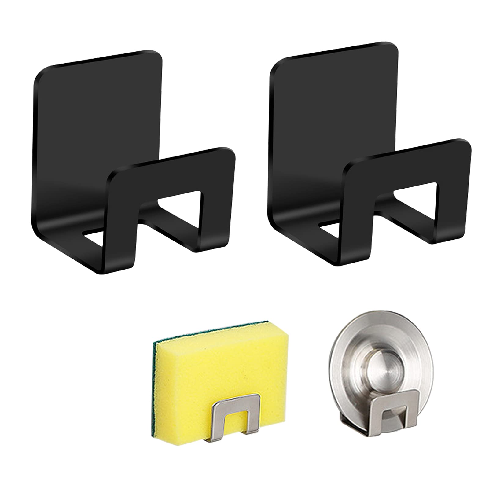 Envibe Sponge Holder, 2 Pack Sponge Holder for Kitchen Sink, Easy to Install, Strong and Sturdy, Good Ventilation Performance to Keep the Sponge Dry. (Black)