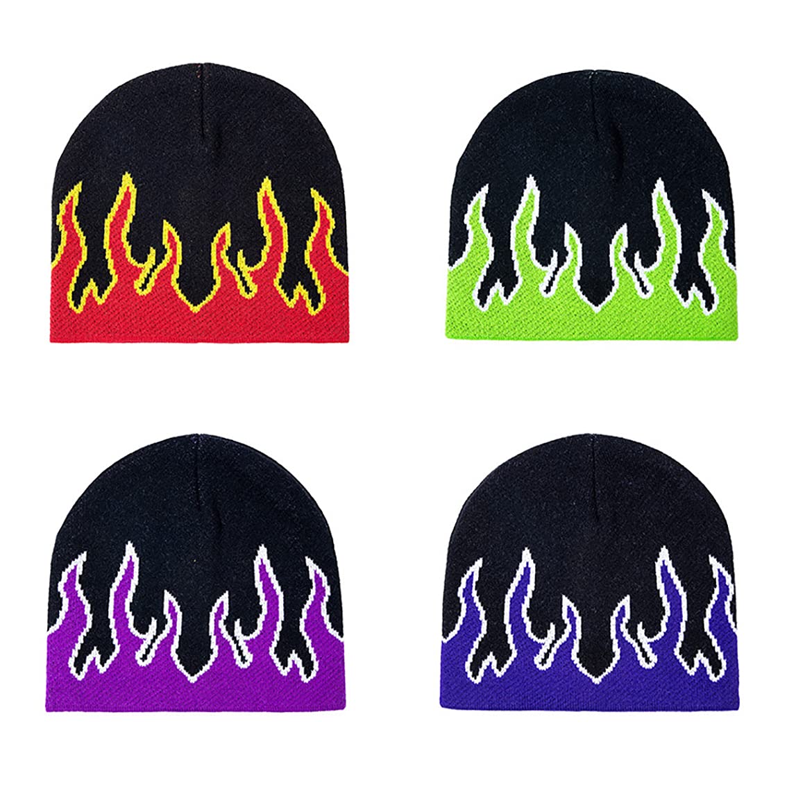 CORIRESHA Fall Winter Beanie Knit Hats for Men & Women, Warm & Soft Stylish Flame Skull Caps Red
