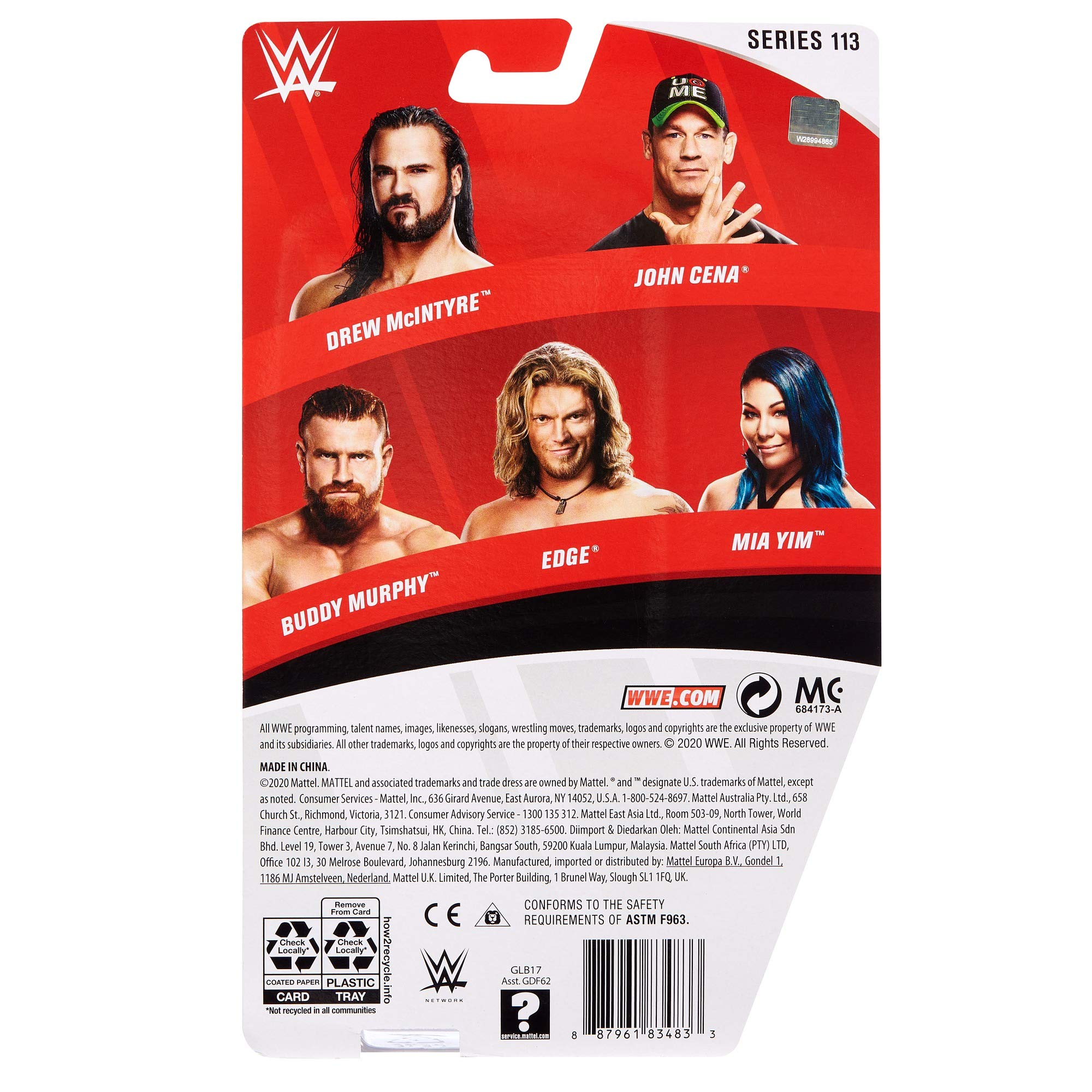 WWE Mattel John Cena Basic Series #113 Action Figure in 6-inch Scale with Articulation & Ring Gear, Multi (GLB17)