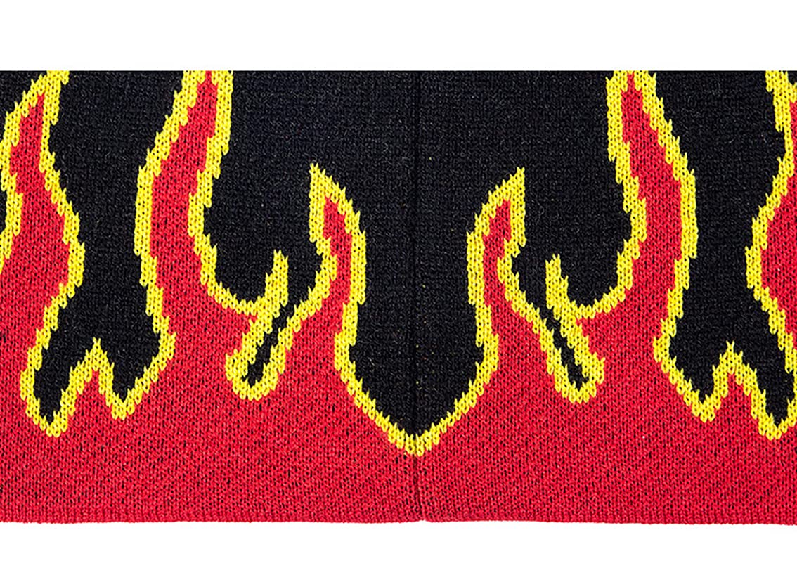 CORIRESHA Fall Winter Beanie Knit Hats for Men & Women, Warm & Soft Stylish Flame Skull Caps Red