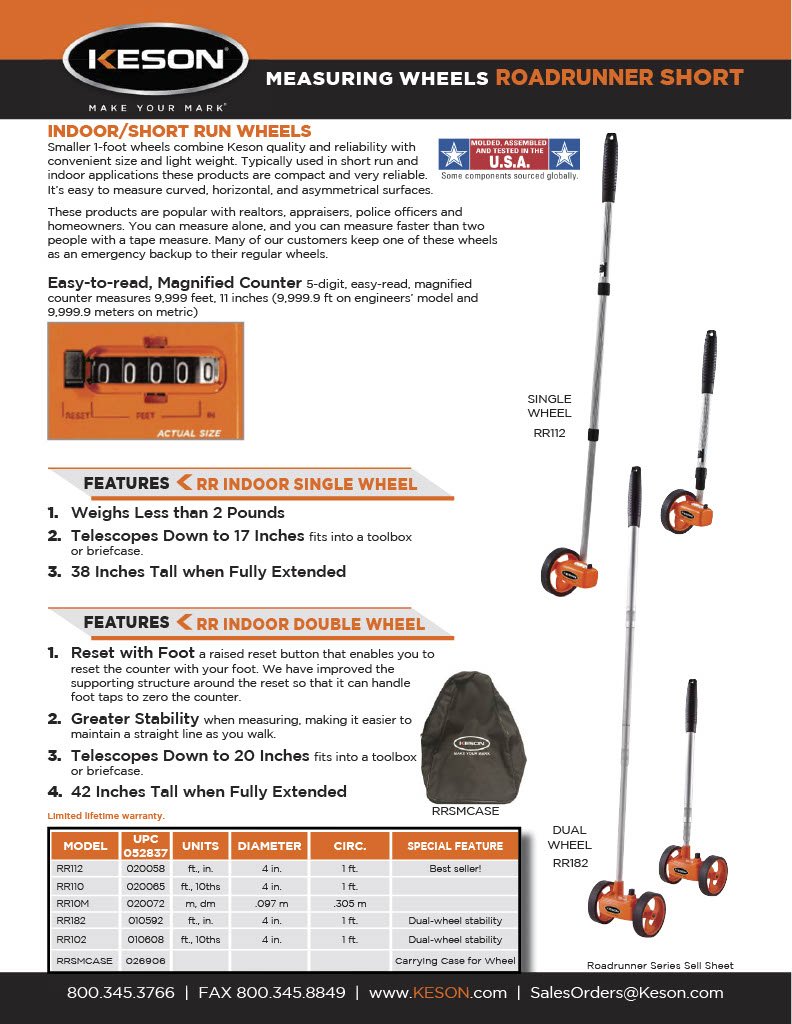 Keson RR182 Measuring Wheel with Dual-Wheels (Graduations: ft. & in.), 4-Inch Diameter
