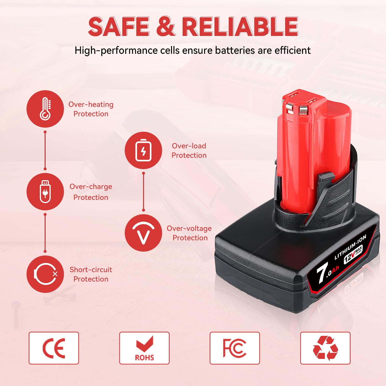 COOLSOUL 2 Pack 7.0Ah Battery Replacement for Milwaukee M 12 Battery 12V Lithium Ion, Compatible with Cordless Tool Batteries 48-11-2420 48-11-2401 48-11-2402 48-11-2440