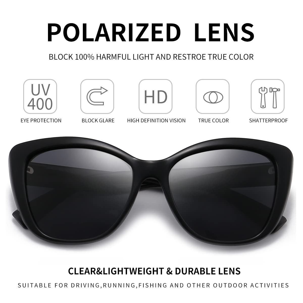 Dollger Polarized Cat Eye Sunglasses for Women Trendy Retro Design Women Black Sunglasses Polarized UV400 Protection