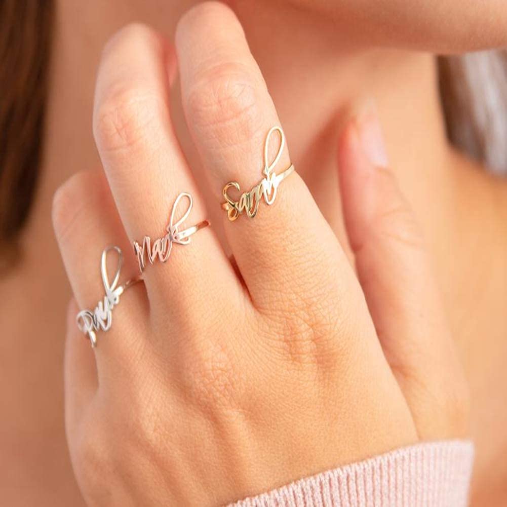 Corissy Personalized Name Ring 18k Gold Plated Custom Ring Mother Daughter Gift Promise Ring for Women (US Ring Size 5-10)