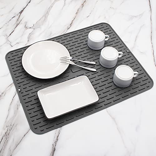 Tongjude Silicone Dish Drying Mat - Small 15" x 10" - Flexible Rubber Dish Draining Mat, Heat Resistant Silicone Trivet, Counter Top Mat, Sink Mat