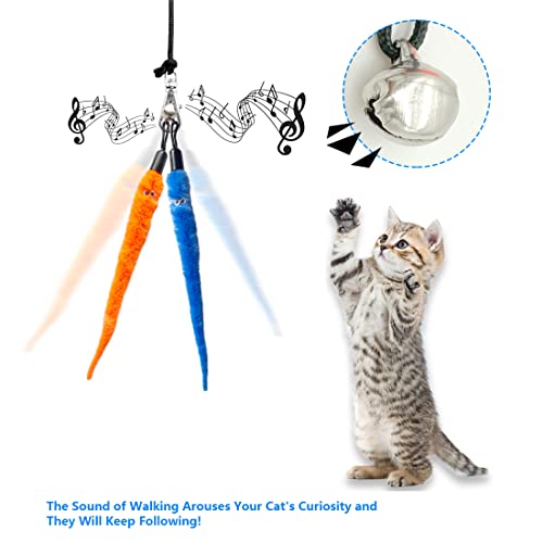 Vovamo Cat Toys for Indoor Cat,1PCS Retractable Cat Wand Toy and 5PCS Cat Feather Toys Refills and 1PCS Fish Teaser Refills, Interactive Kitten Toys Fishing Pole,Fun Toy for Cat Exercise