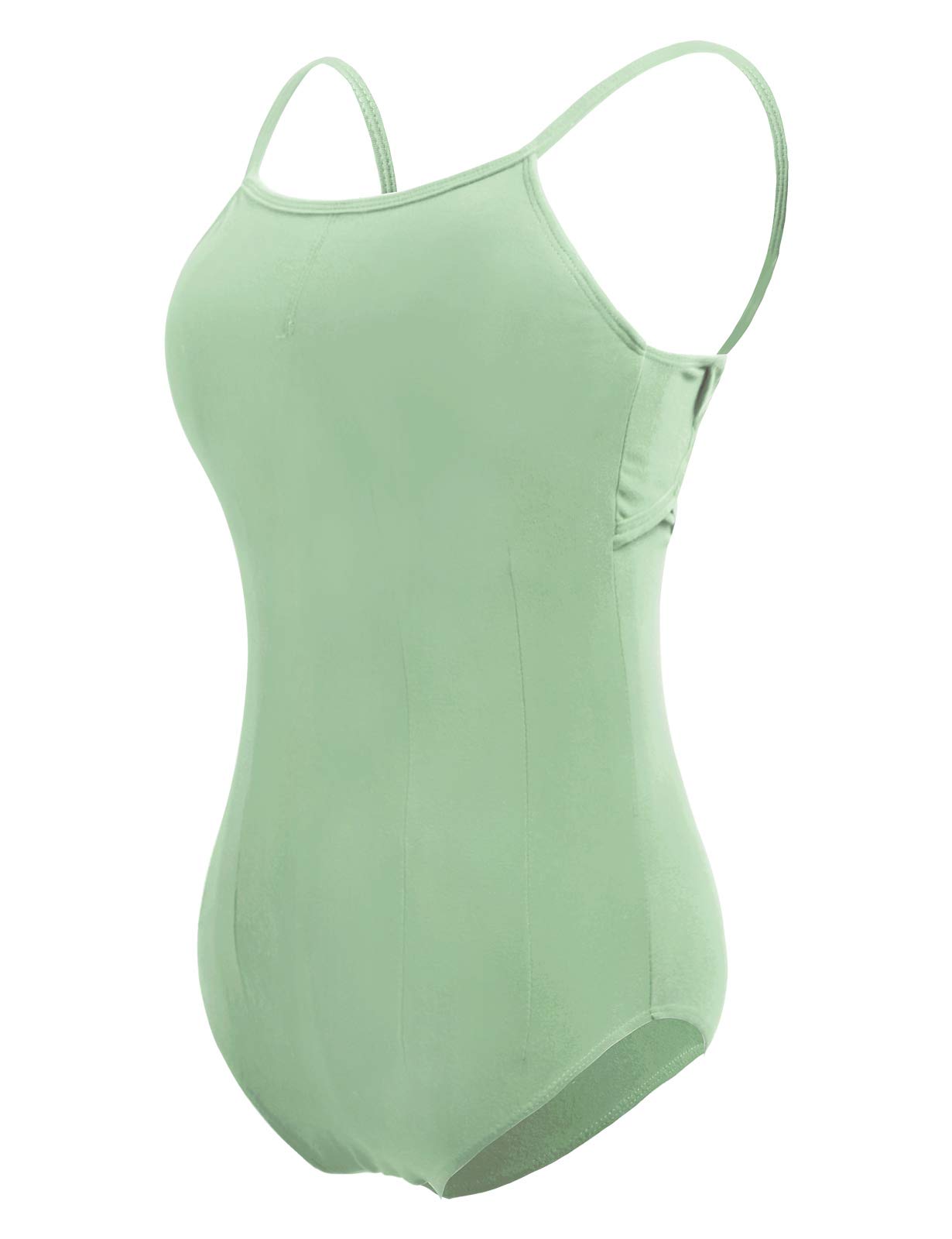 Cuulrite Ballet Dance Leotards for Women, Nylon Camisole Gymnastics Leotard, Open Back with Cross Straps,Green