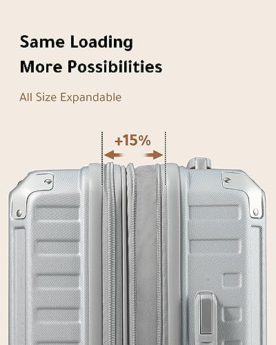 LUGGEX PC Carry On Luggage 22x14x9 Airline Approved - Expandable Hardside Luggage with Spinner Wheels - 4 Metal Corner Hassle-Free Travel (Silver Suitcase)