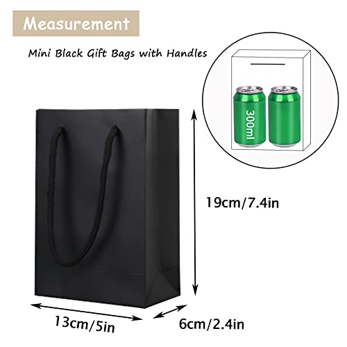 Szehap Black Gift Bags with Handles, 50 Pack Small Black Paper Bags Bulk, 5 x 2.4 x 7.4ββ Kraft Paper Bags