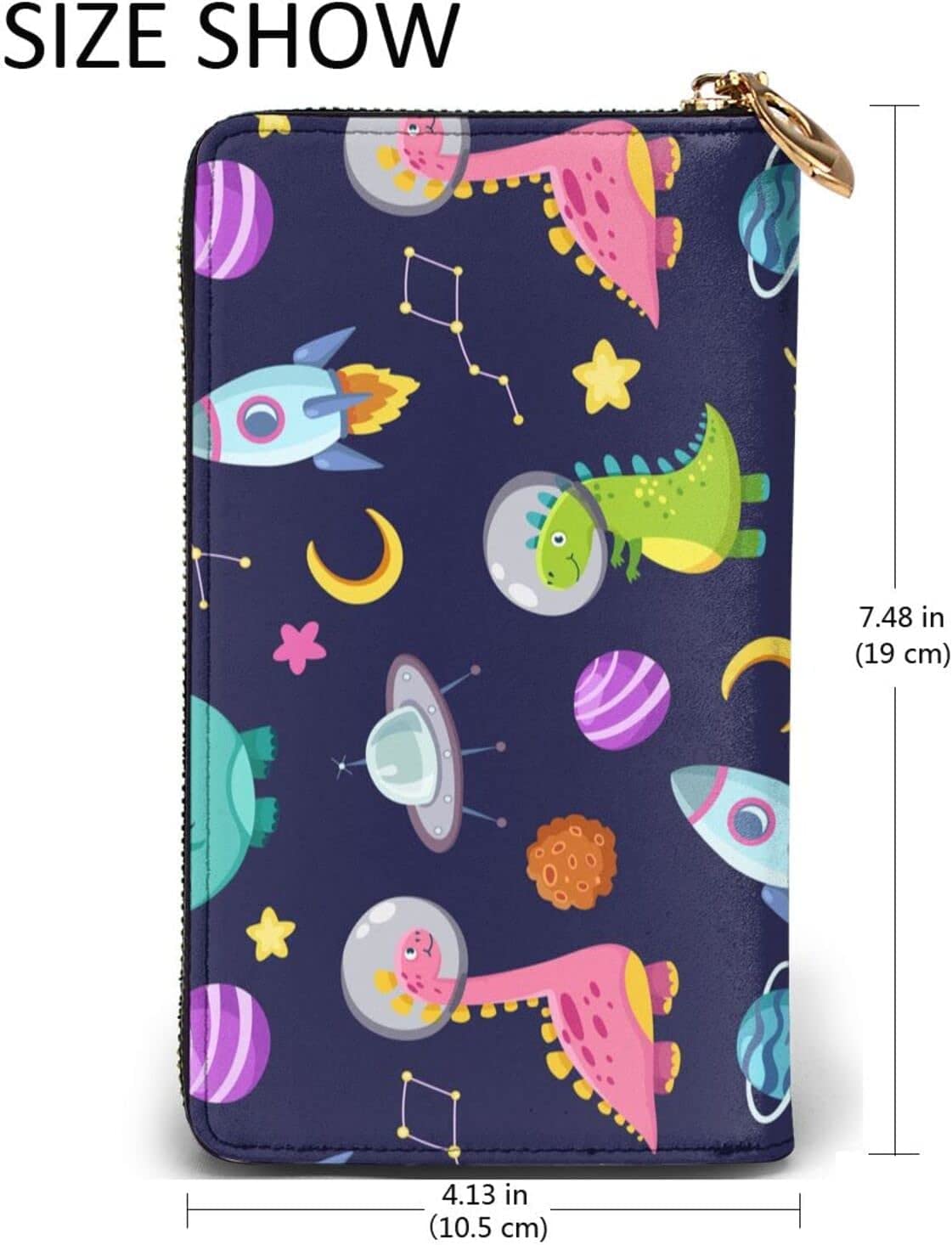 Dinosaur Space Galaxy Nebula Moon Leather Wallet Long Clutch Purse Fashion Wristlet Handbag