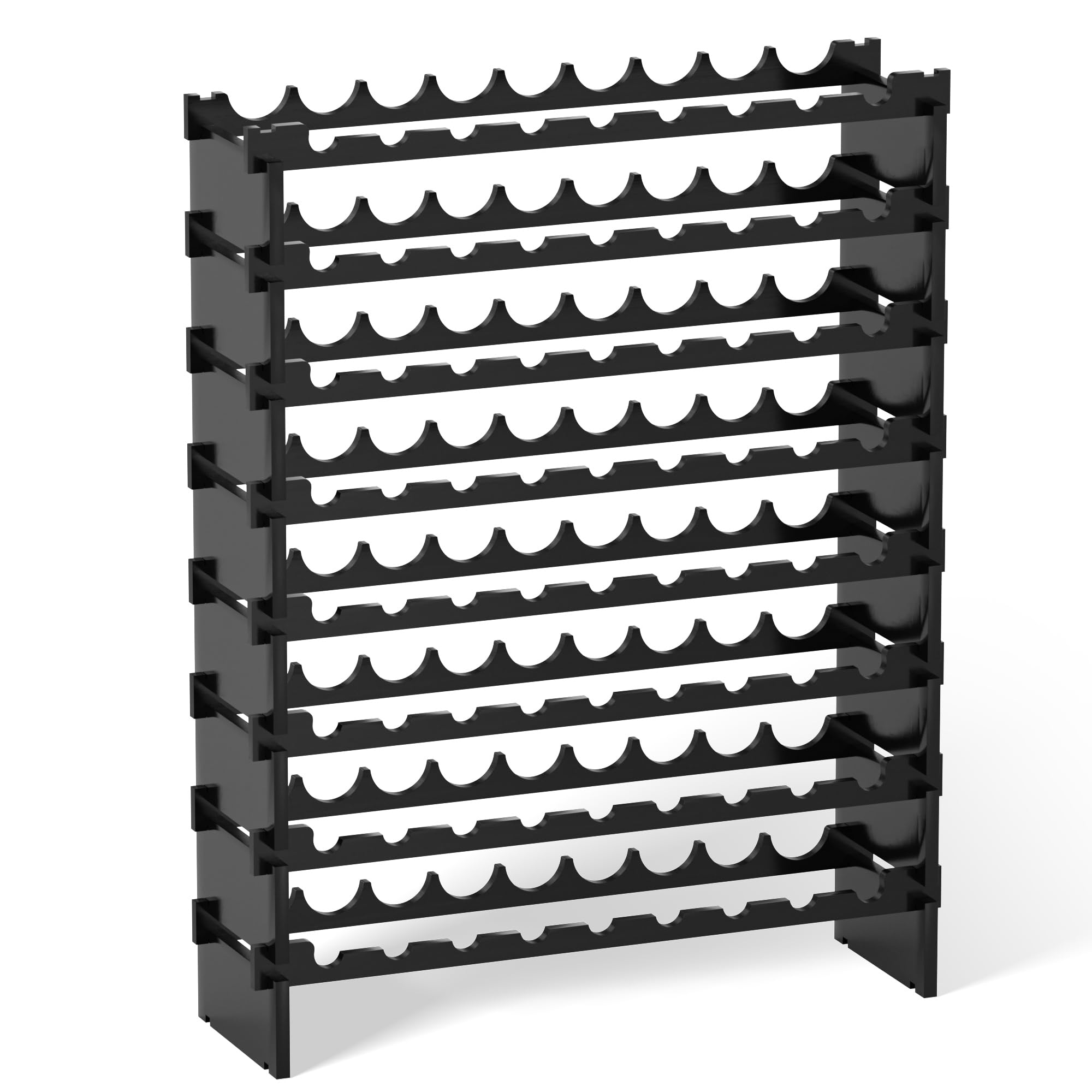 Domax Wine Rack Freestanding Floor - 8 Tiers Wine Bottle Holder 72 Bottle Stackable Wine Rack， Bamboo Wine Holder Wine Storage Racks for Kitchen, Bar, Pantry and Cellar (Black)
