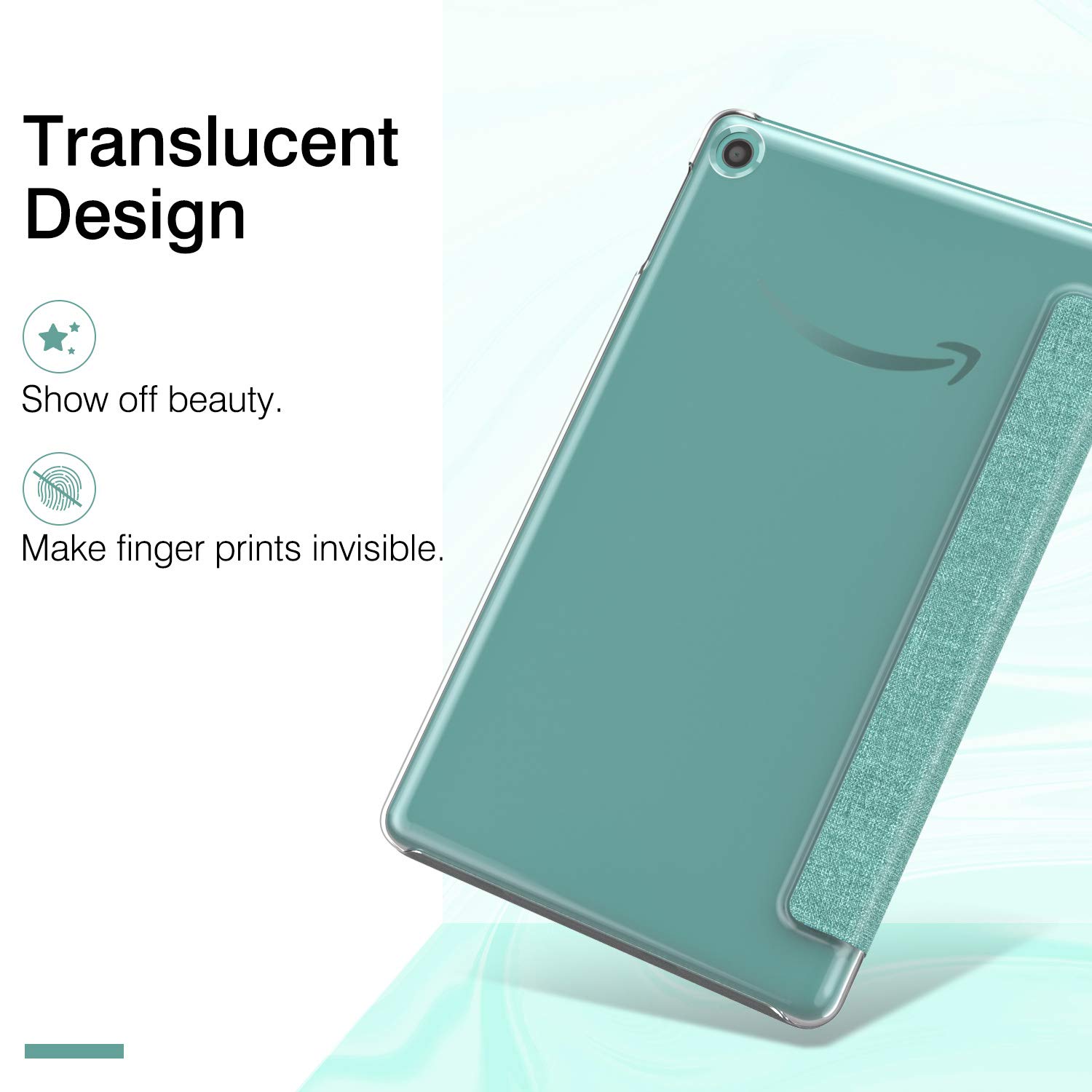 Dadanism Case Fit All-New Amazon Kindle Fire 7 Tablet (9th Generation, 2019 Release), Translucent PC Back Shell Ultra Slim Lightweight Trifold Stand Cover with Auto Sleep/Wake - Denim Sage