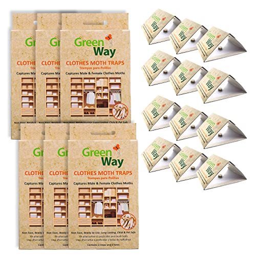 Greenway Clothing Moth Traps (12 Traps) - Moth Traps for Clothes Closets - Alternative to Cedar Balls and Moth Balls for Closet - Pheromone Attractant & Eco Friendly