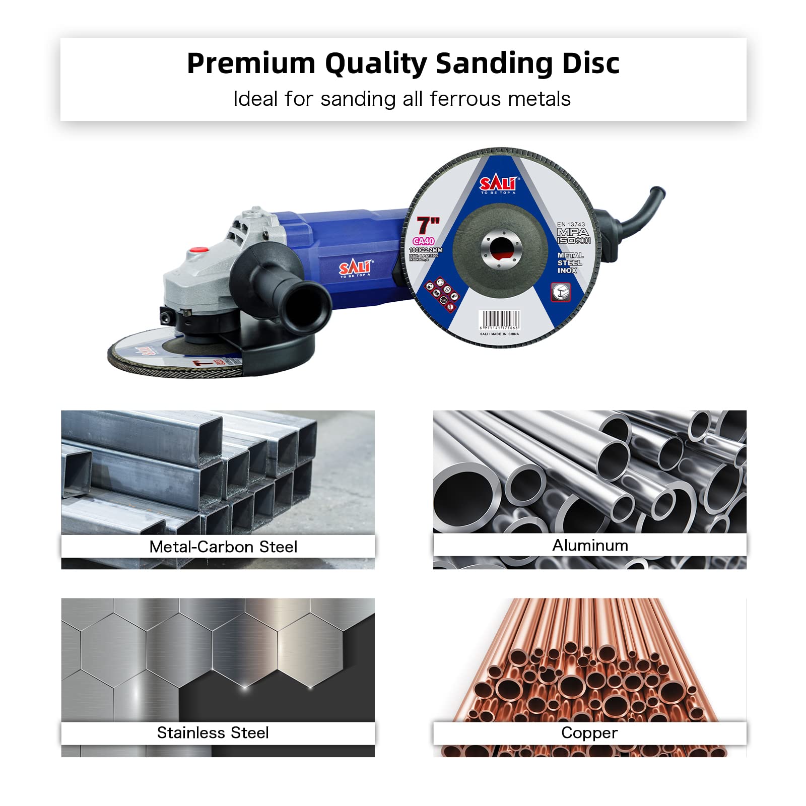 Sali 10 Pack Flap Disc 40 Grit 7" x 7/8-Inch Sanding Disc Bevel Type #29 Premium and Industrial Grade Angle Grinder Grinding Wheel High Performance Edge Grinding
