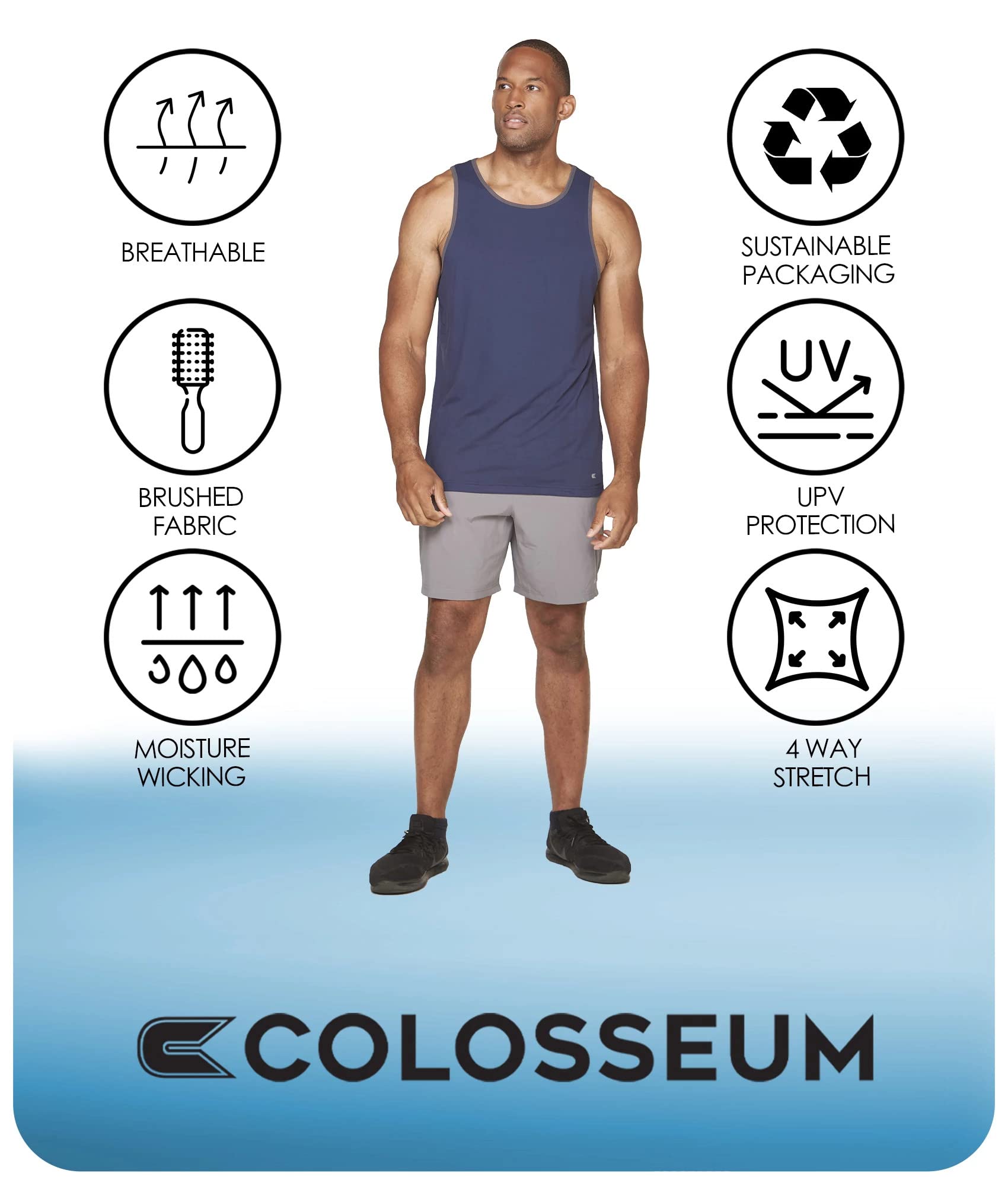 Colosseum Active Men's Performance Four Way Stretch Weight Lifting Tank Top (Navy, Small)
