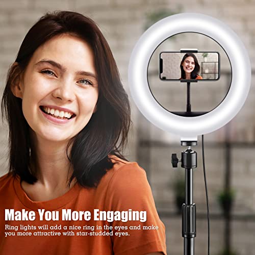 Selfie Ring Light with Stand and Phone Holder, 10'' Dimmable Desktop LED Circle Light for Laptop,Computer, Lighting Kit Gifts for Live Streaming/Laptop Video Conference/Chat/Makeup/YouTube/Tiktok/Vlog