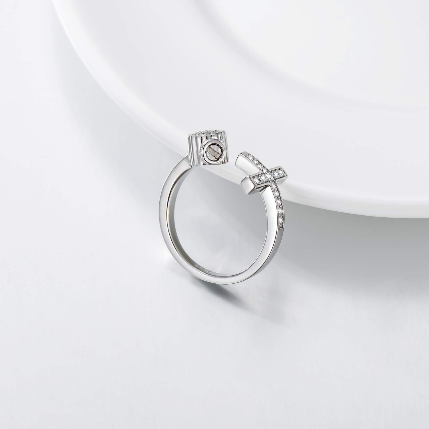 Cross Cremation Ring for Ashes 925 Sterling Silver Cross Urn Ring Hold Loved Ones Ashes Keepsake Memorial Jewelry Cremation Rings for Women (8)