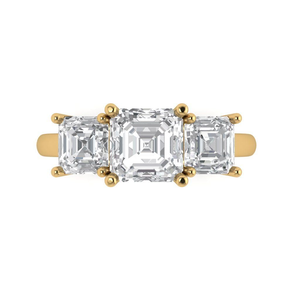 Clara Pucci 3.19 Carat Square Emerald cut 3 stone Solitaire White Sapphire Designer Wedding Bridal art deco Anniversary Ring 14k Yellow Gold 9.5