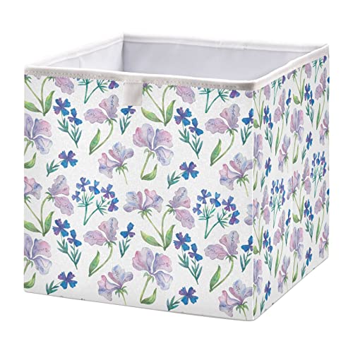 Kigai Purple Flowers Storage Baskets, 16x11x7 in Collapsible Fabric Storage Bins Organizer Rectangular Storage Box for Shelves, Closets, Laundry, Nursery, Home Decor