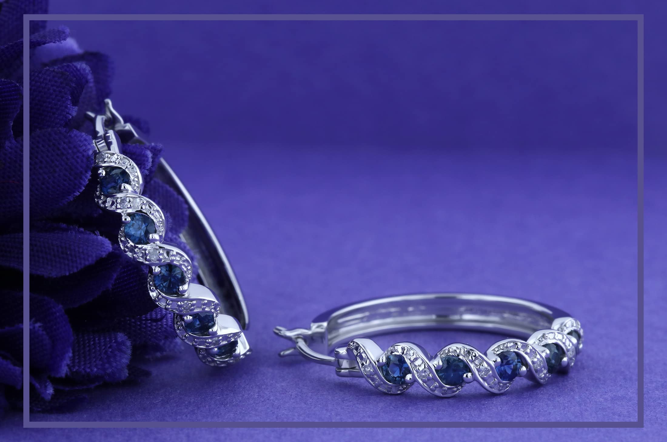Dazzlingrock Collection Round Blue Sapphire & White Diamond Hoop Earrings | 925 Sterling Silver