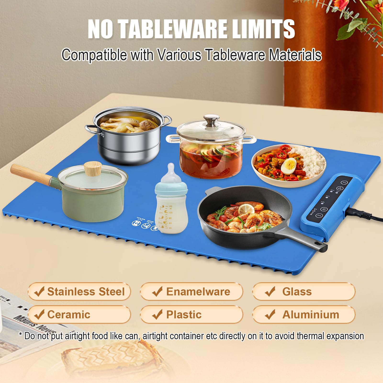 Electric Warming Tray 2024 New,Portable Silicone Food Warmer Heater Mat,Travel Roll Up Fast Heating Pad,Foldable Keep Plates Fast Warm for Buffets Party,Large Surface Area with Adjustable Temperature