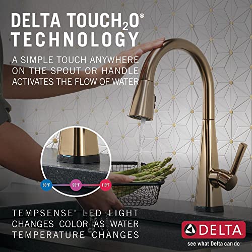 Delta Faucet Lenta Gold Kitchen Faucet Touch, Touch Kitchen Faucets with Pull Down Sprayer, Kitchen Sink Faucet, Faucet for Kitchen Sink, Touch2O Technology, Champagne Bronze 19802TZ-CZ-DST