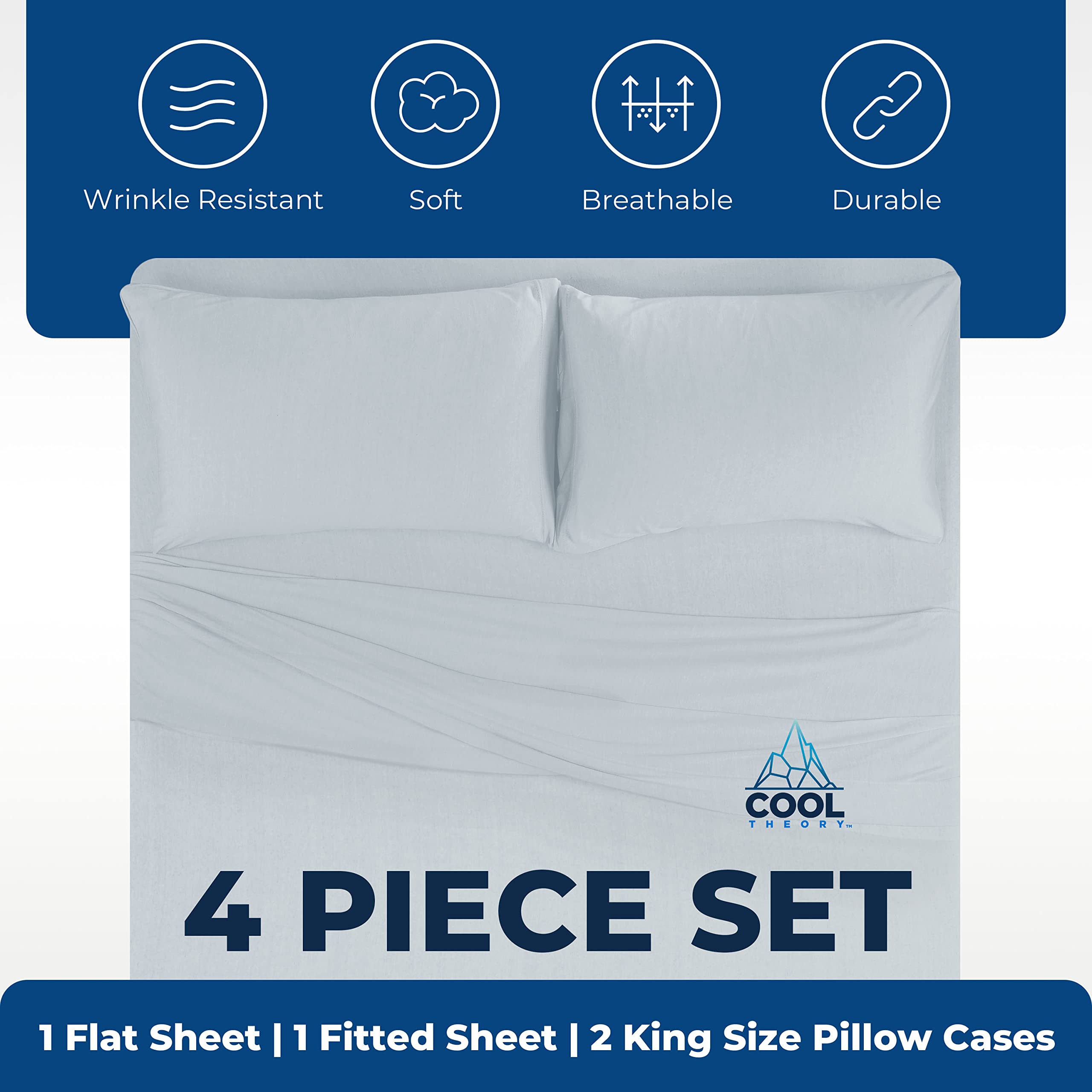 Comfort Lab Bed Sheets Luxurious 4-Piece Set - Cooling Wrinkle-Free Hotel Bed Sheets, 1000 Thread Count Cotton Rich Bed Sheets - Flat Sheet, Fitted Sheet, & 2 Pillowcases - King Size Sheets Set, Blue