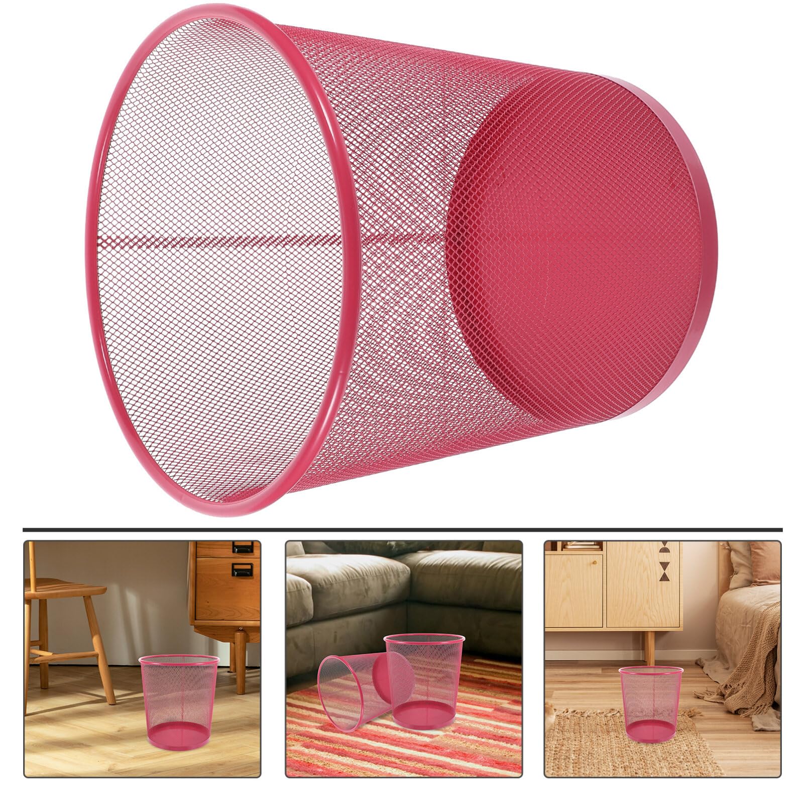 MAGICLULU Mesh Waste Basket Round Trash Can Open Top Wastebasket Recycling Bins Garbage Waste Basket for Home Office Workspace Red