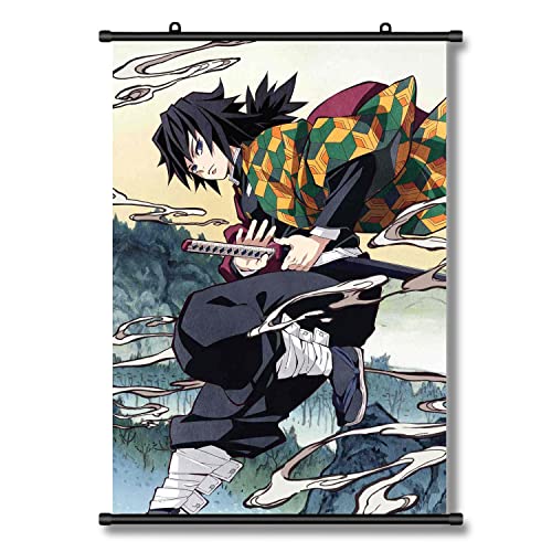 Demon Tomioka Giyuu Scroll Hanging Poster Wall Art Decor Waterproof Cloth, 15.7inx23.6in