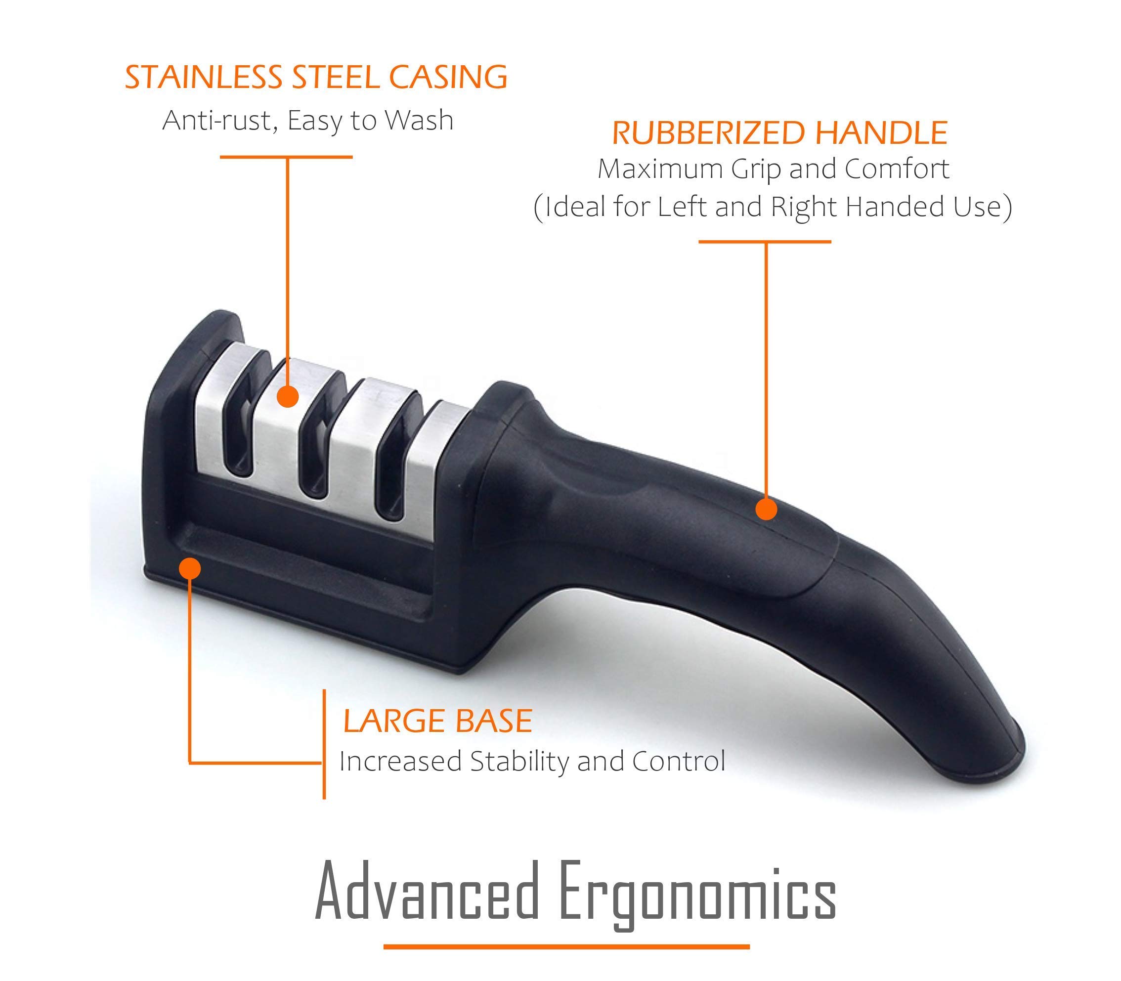 Circadus Professional Premium 3-Stage Chef Kitchen Knife Sharpener. Quick and Easy Sharpening, Straightening, and Polishing of Chef Blades and Kitchen Knives. Includes Cut-Resistant Glove & Bookmark