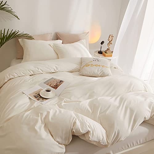 LifeTB Cream White Microfiber Duvet Cover Set Twin / 3 Piece Cream White Cooling Sheets Set Twin (1 Duvet Cover, 2 Pillowcases / 1 Flat Sheet, 1 Fitted Sheet, 1 Pillowcase)