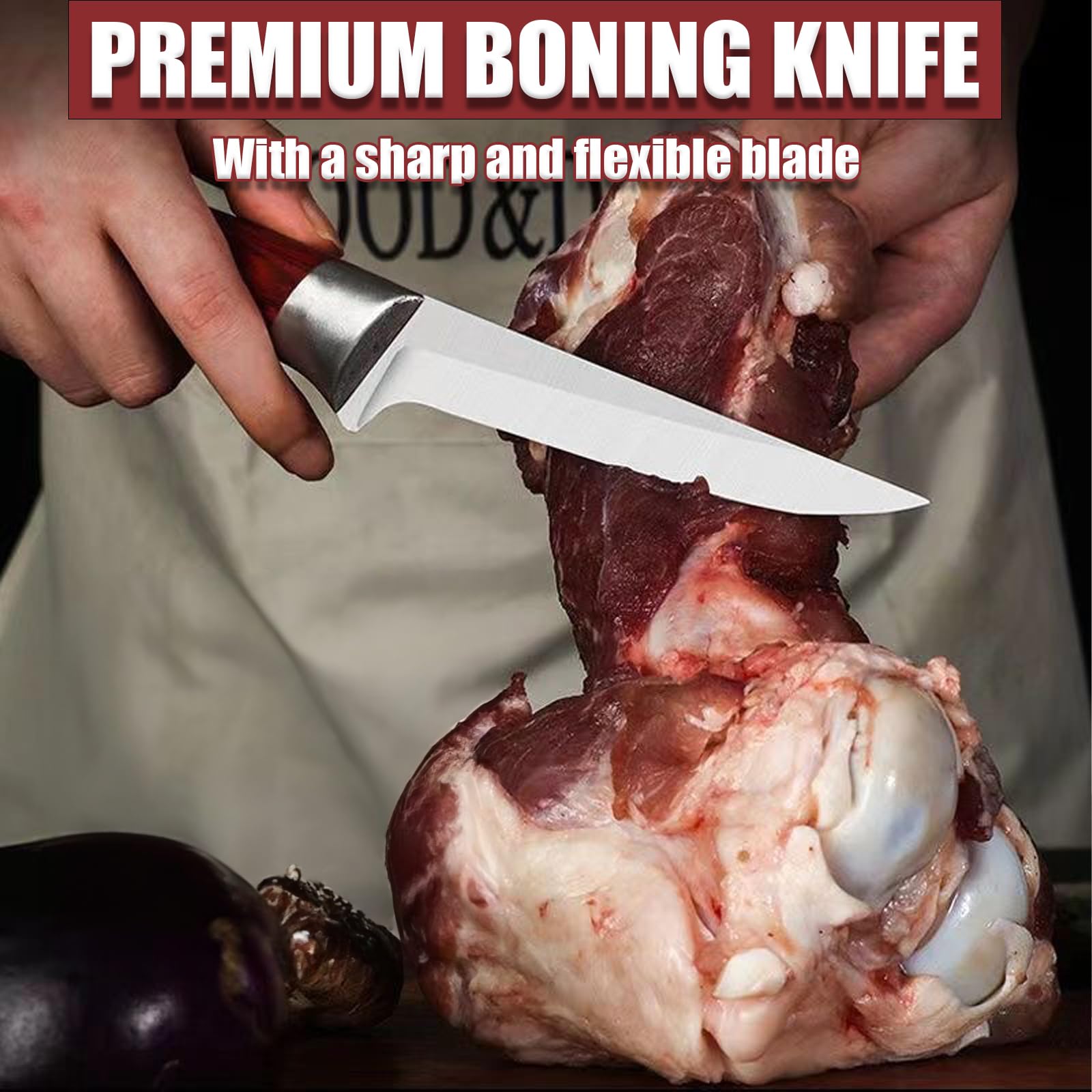Magicorange Boning Knife, 5.7 inch Sharp Stainless Steel Kitchen Knife Fillet Knife for Meat, Fish, Poultry, Full Tang, Ergonomic Handle (Boning Knife)
