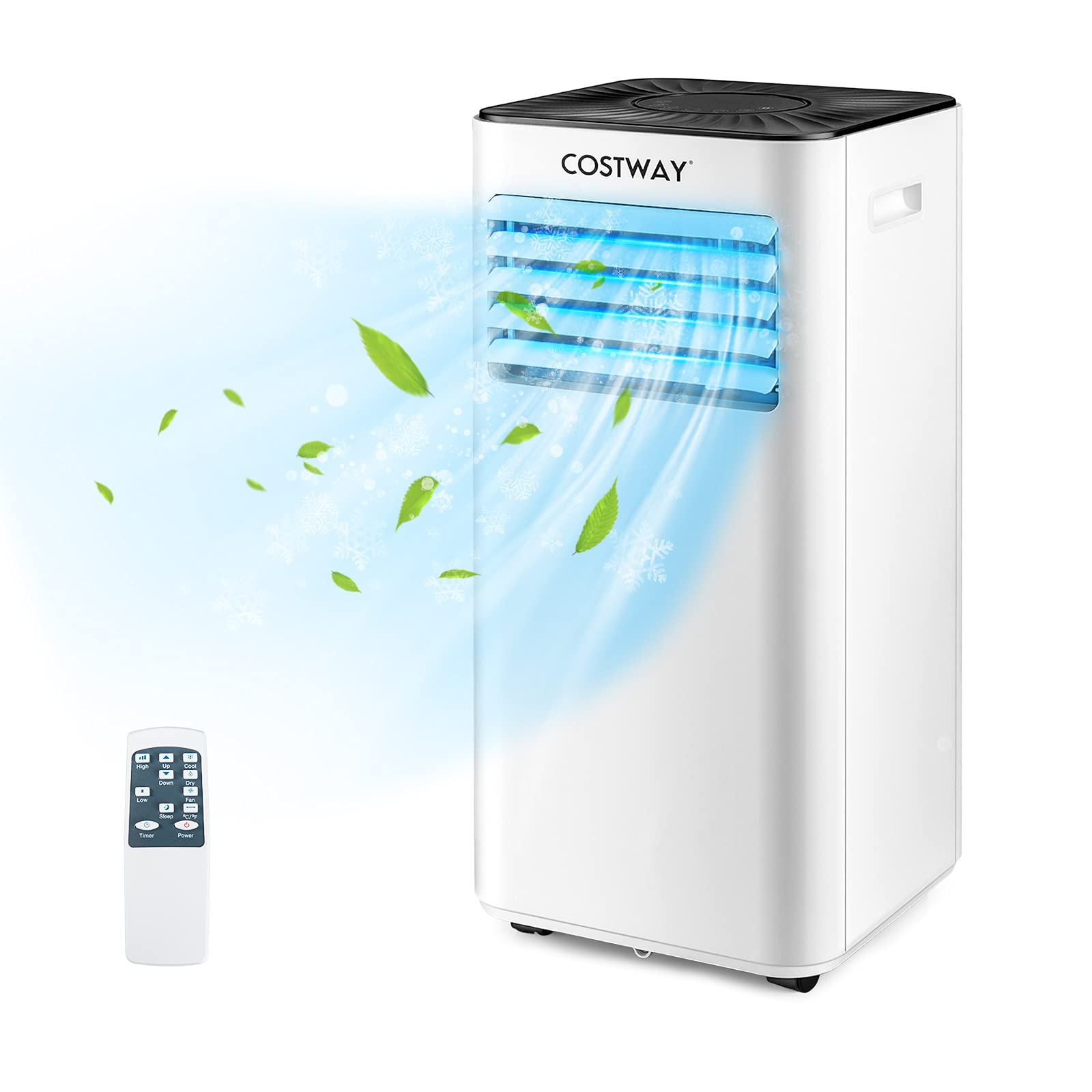 COSTWAY Portable Air Conditioner 10000BTU, Dehumidifier, Cooling for Room Spaces up to 350 Sq.Ft with 3 Speed Function, Universal Casters, 24H Timer, Remote Control, for Bedroom