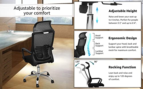Lifetime Home Ergonomic Office Chair, High Back Desk Chair with Lumbar Support, Upgraded Wheels, Height Adjusting, Swivel Computer Task Rocking Mesh Executive Office Chair (Navy Blue)